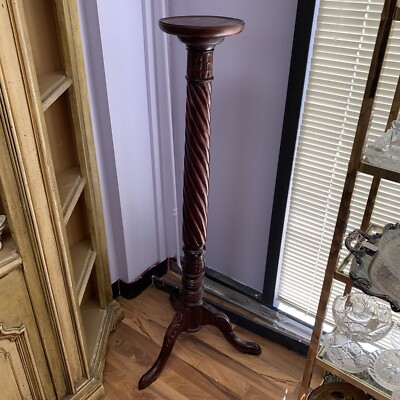 ATQ 1880 English Chippendale Hand Carved Mahogany Wood 55" Torchere ...