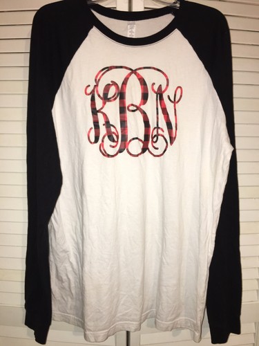 Bella Canvas XL L/S Raglan Style White & Black Top W/ Buffalo Plaid ...