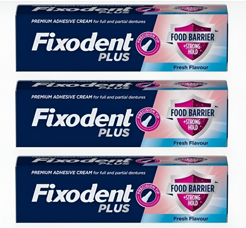 3 x Fixodent Plus Denture Adhesive Cream (Green)-Best Antibaterial T ...