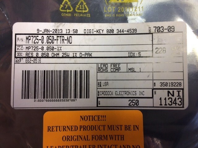MP725-0.05 CADDOCK MDN1226-02 RES 0.05 OHM 1% 25W DPAK ROHS 5 PIECES | eBay