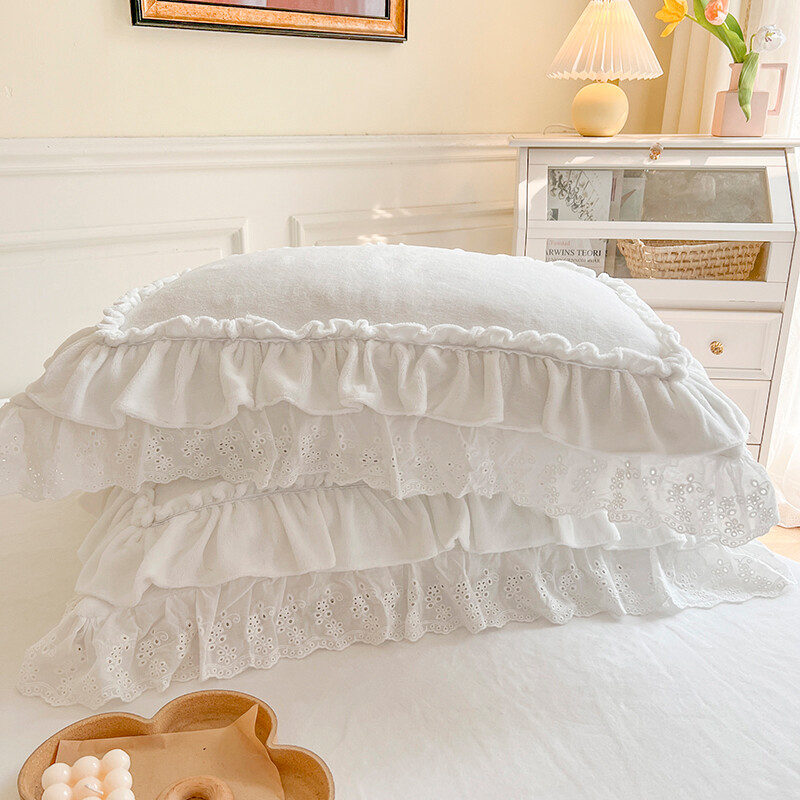 2X Lace Ruffle Fleece Pillow Cases Bedroom Warm Comfort Pillowcases ...