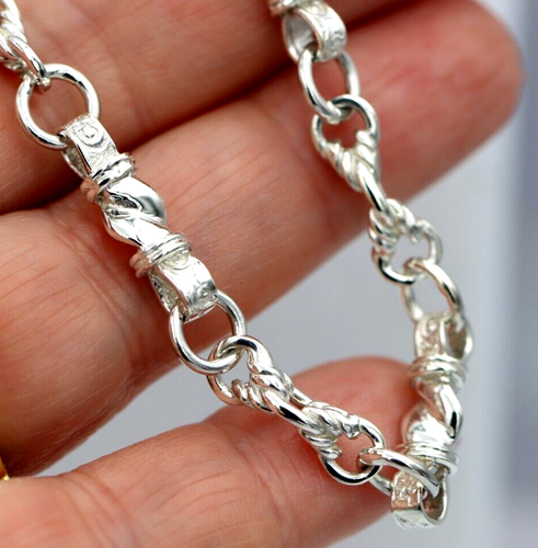 Heavy Genuine Sterling Silver Antique Fancy Links Chain Necklace | eBay ...