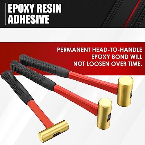 3-Piece Hammer Set,Jacketed Fiberglass Solid Brass Non-Sparking Hammer ...