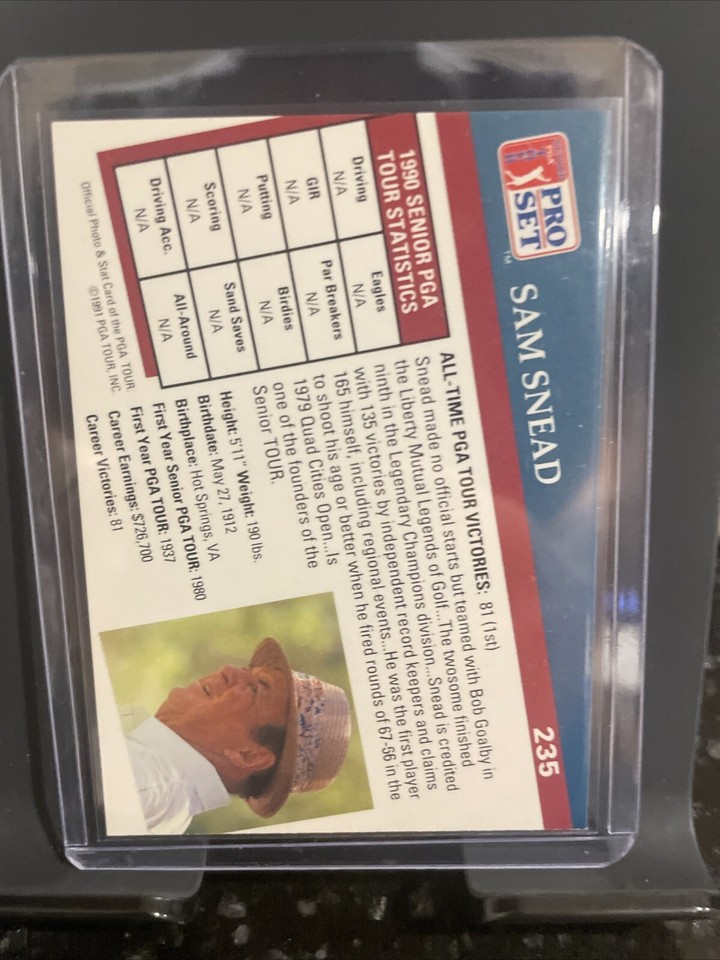 1991 PRO SET Golf Sam Snead #235 Official PGA Tour Trading Card | eBay