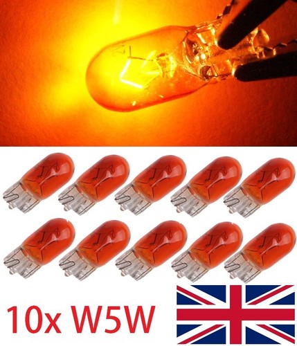 10x W5W 501 CAPLESS ORANGE CAR BULBS 12V 5W PUSH IN WEDGE SIDE LIGHT ...