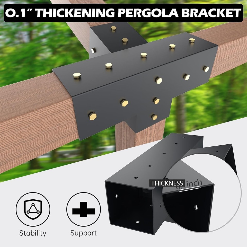 15°Slanted Roof Pergola Bracket Kit, 4-Way Brackets for 4"x4" (Actual 3 ...