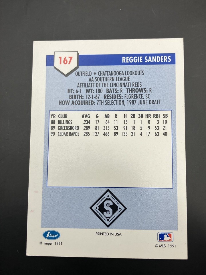1991 IMPEL REGGIE SANDERS ROOKIE CINCINNATI REDS #167 | eBay