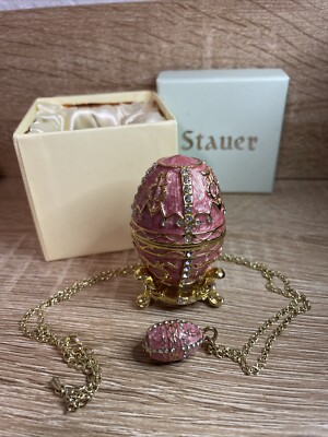Vintage STAUER Enamel Serafina Pink Egg Trinket Box Pendant Necklace ...