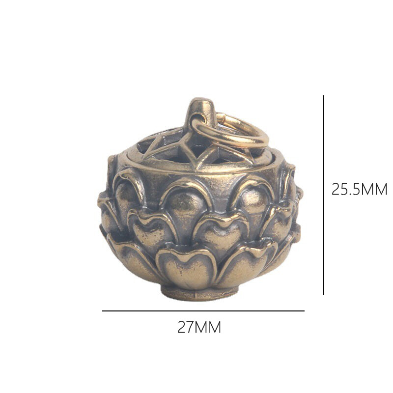 Brass Lotus Charms Incense Holder Lucky Key Chain Pendants Pill ...
