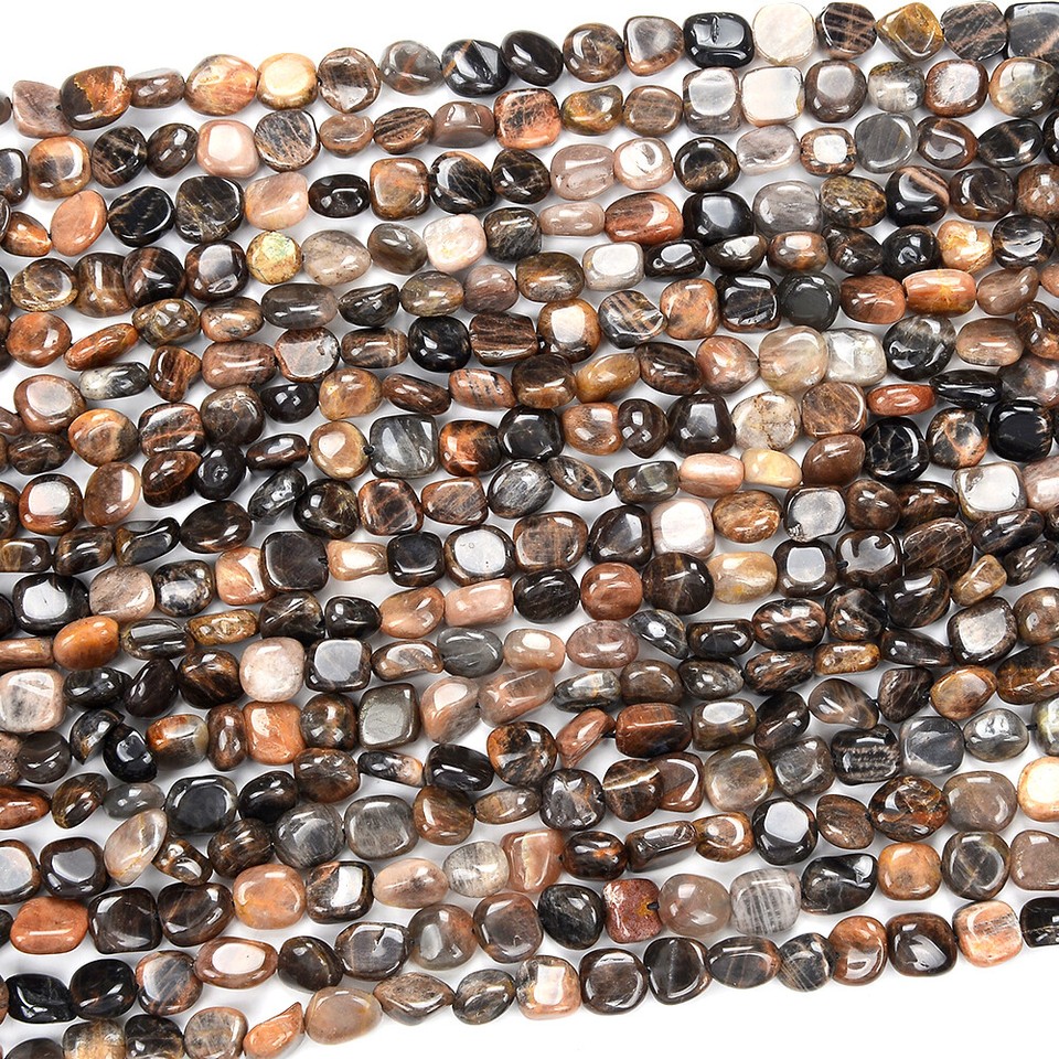 Natural Black Sunstone Gemstone 8-10MM Pebble Nugget Loose Beads (D468 ...