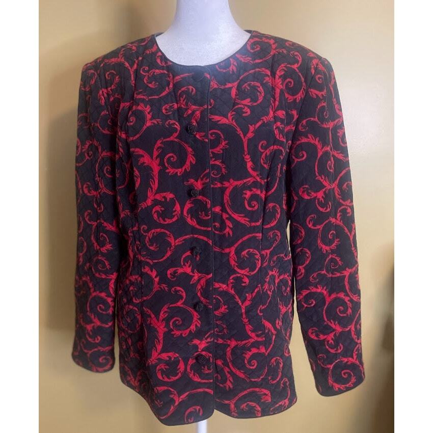 Talbots Pure Silk Red and Black Paisley Print Blazer … - Gem