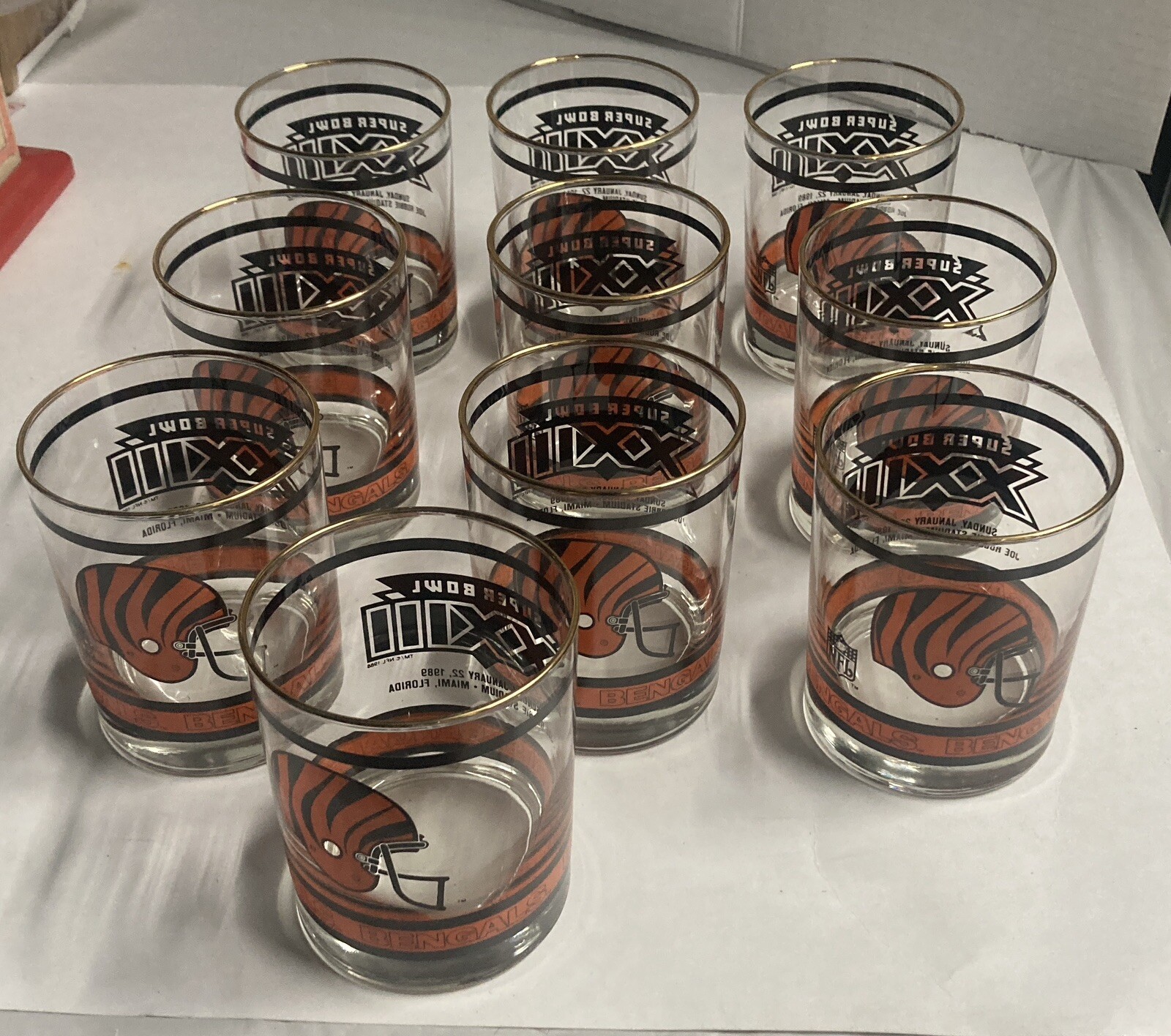Lot of 10 Cincinnati Bengals Super Bowl XXIII 23 Drinking Glasses NFL ...