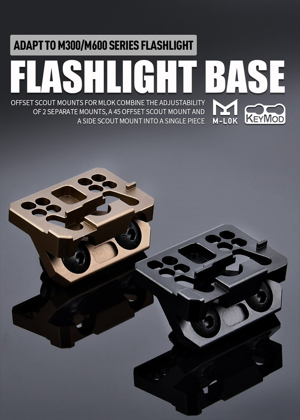 Tactical CNC M600 M300 Flashlight Mlok Keymod Mount For Surefire lights ...