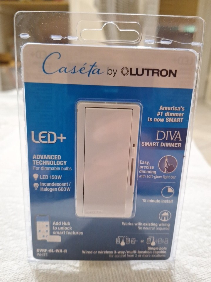 Lutron | Caseta •DIVA Smart Dimmer Light Switch (DVRF-6L-WH-R) WHITE ...