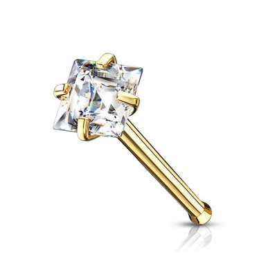 Piercing Nose Rod/Stem Right Golden White Zircon Square | eBay