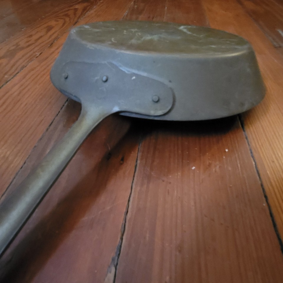 Antique French Copper Frying Pan Skillet – 9” Tin Lined, Riveted Iron ...