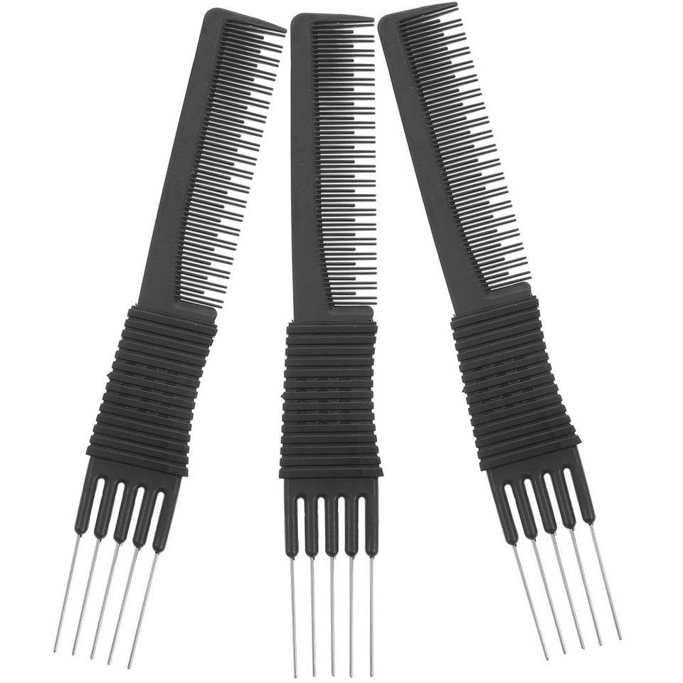 3pcs Black Carbon Fiber Anti-Static Steel Wire Clip Combs Rat-Tail ...