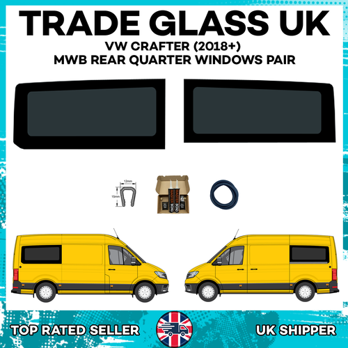 VW Crafter 2018+ MWB Rear Quarter FIXED Windows with Fitting Kit and U ...