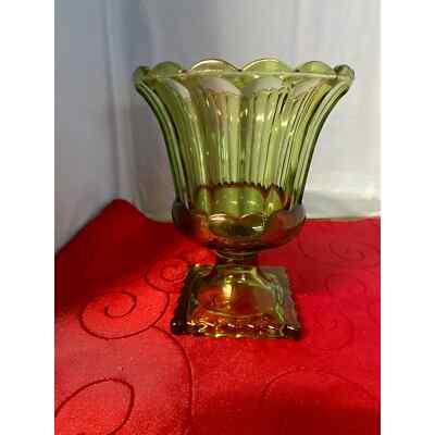 Vtg Indiana Glass Green Square Footed Pressed Glass Compote | eBay
