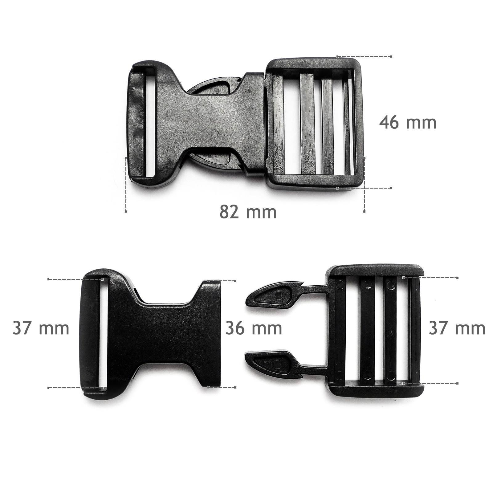 Delrin Plastic Side Release Buckle Clips Sliders For Webbing 35 mm ...