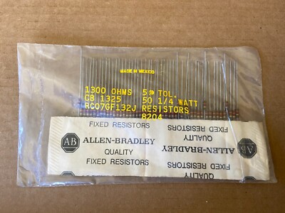 50 NOS Allen Bradley 1300 ohm 1/4 watt 1/4W 5% Carbon Comp Resistors 1 ...