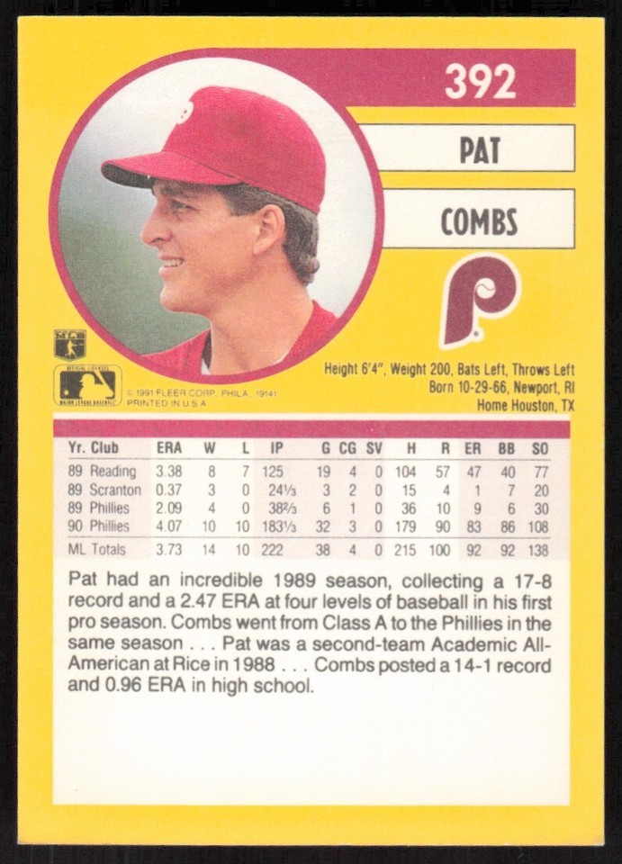 1991 Fleer #392 Pat Combs Philadelphia Phillies | eBay