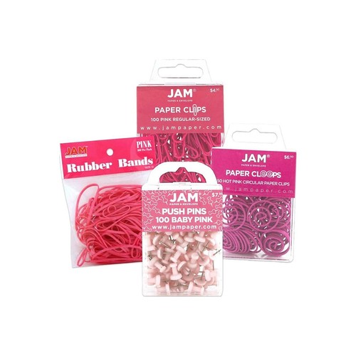 JAM Paper Office Supply Assortment Pink 1 Rubber Bands 1 Push Pins 1 ...