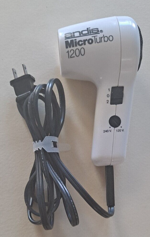 Andis model MT-1 120-240 volt MicroTurbo Dual Voltage Hair Dryer, White ...