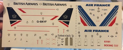 Decals: 1/144 Boeing 737 Air France or British Airways by Airfix As In ...