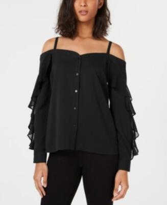 MSRP $60 Bar Iii Off-The-Shoulder Ruffle-Trim Top Black Size XS | eBay