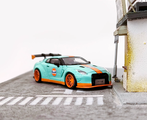 OT 1:64 JDM Gulf Blue GTR R35 LBWK Widebody Sports Model Diecast Metal ...