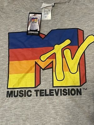 MTV Music Television Classic Retro Graphic Logo Men's Gray T-Shirt New ...