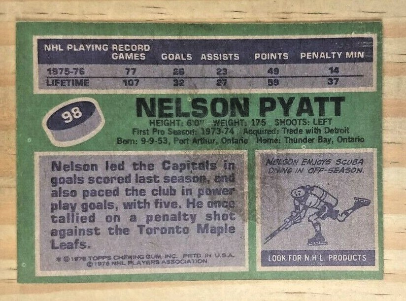 1976-77 TOPPS NELSON PYATT CARD#98 COLORADO ROCKIES CAPITALS DETROIT ...