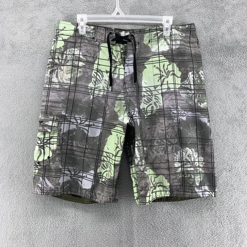 RS Surf Shorts Men 34 Gray Green Floral Plaid Board Shorts Pockets ...