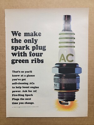 Vintage 1964 AC Spark Plugs Only Plugs Four Green Ribs Print Ad ...