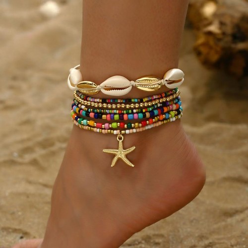 Shell Anklets Bracelet for Women Colorful Stackable Starfish Anklet ...