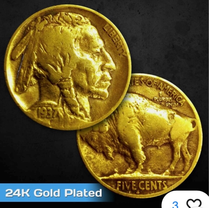 2 GOLD BUFFALO NICKELS -Pure 24K GOLD PLATED Buffalo Indian Head Nickel ...