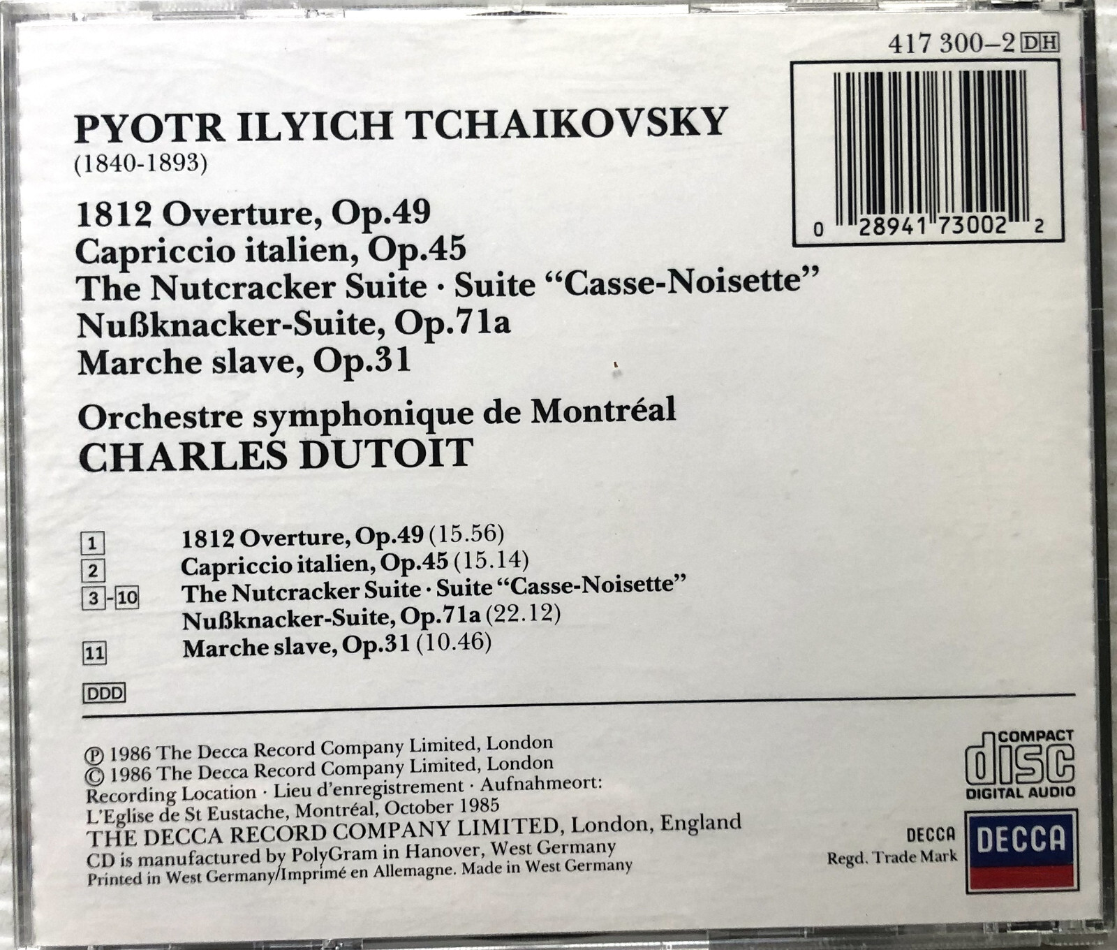 Charles Dutoit Tchaikovsky 1812 (CD, 1990) 11 Track Album AS NEW ...