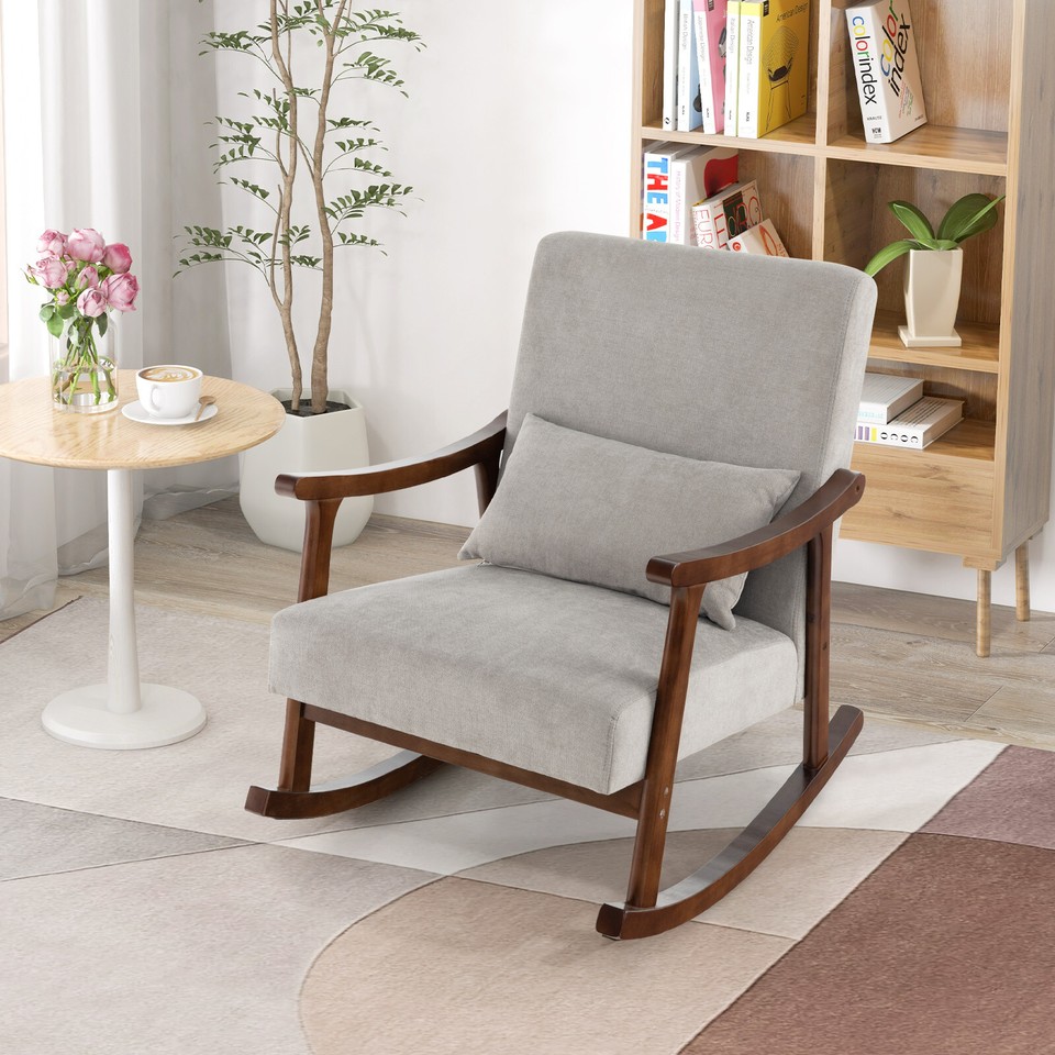 Costway Nursery Upholstered Rocking Accent Chair Indoor Rocker Armchair ...