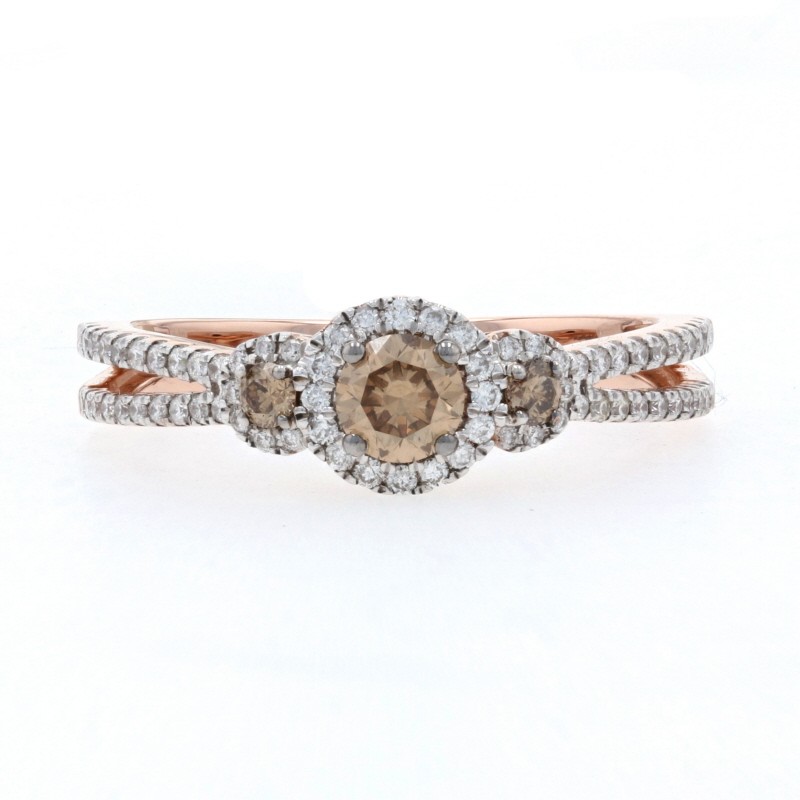 Kallati Diamond Halo Engagement Ring - Rose Gold 9k Round .69ctw Fancy ...