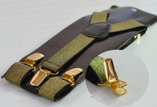 Gold Elastic Suspenders Braces Gold Golden Metal Clips for Men Youth ...