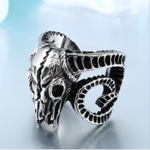 AU Titanium Steel Silver Punk Biker Ram's Goat Head Skull Band soft ...