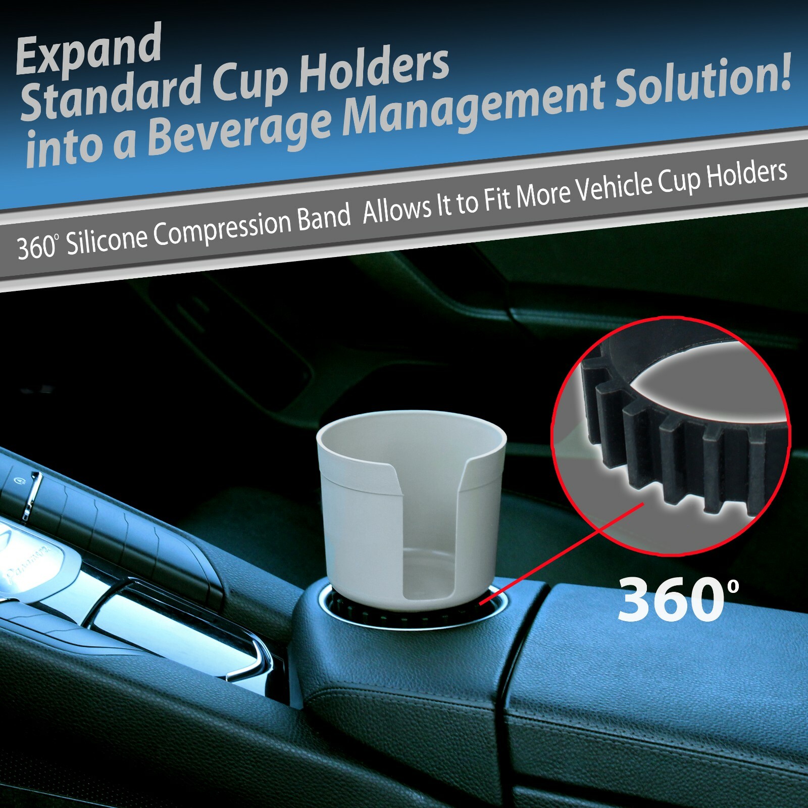 Gadjit Cup Keeper 2.0 Cup Holder Adapter w/Adjustable Base Band (Gray ...