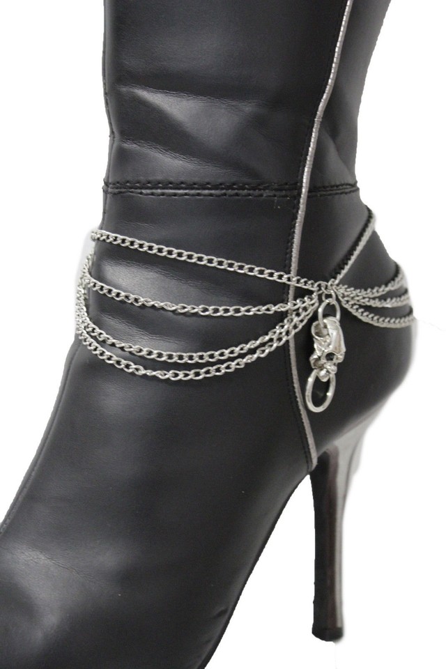 New Women Silver Boot Chain Anklet Bracelet Heel Shoe Skull Charm ...