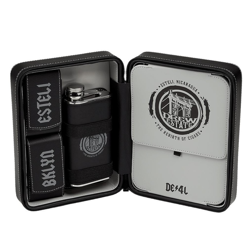 Drew Estate Black Leather Cigar Case with Flask and Cutter/Lighter ...