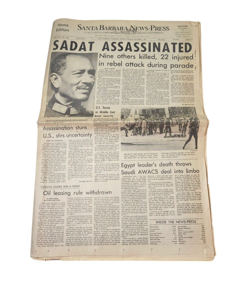 Sadat Assassinated Rebel Attack Section A Santa Barbara Press Newspaper ...