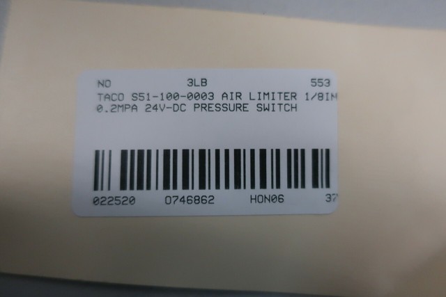 Taco S51-100-0003 Air Limiter Pressure Switch 1/8in 100kpa 24v-dc for ...