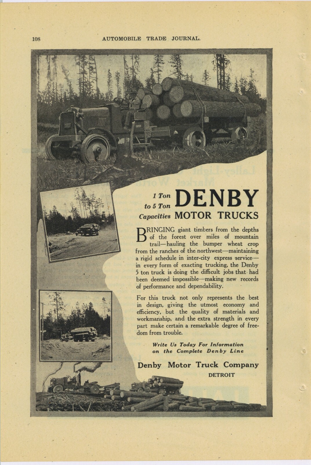 1919 Denby Motor Trucks Ad: Logging Truck Pictured - Detroit, Michigan ...