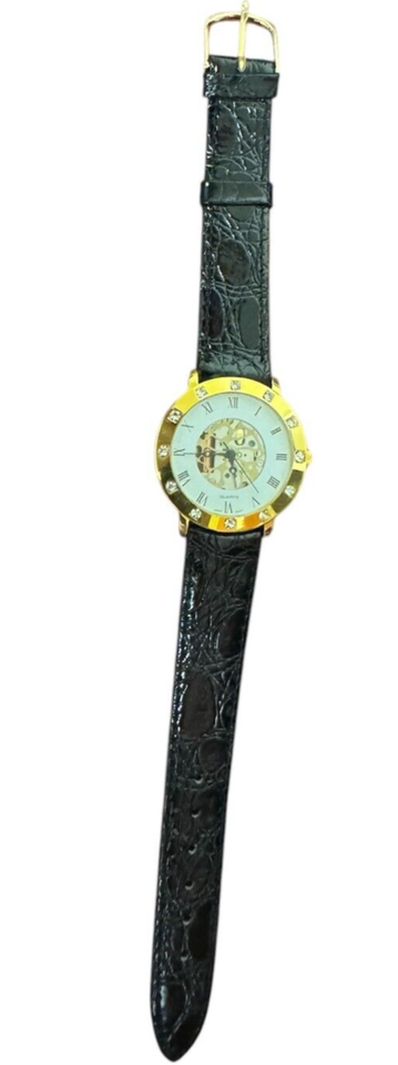 Luxury Men GOLD Steampunk Skeleton GENEVA QUARTZ Stainless Steel Wrist ...