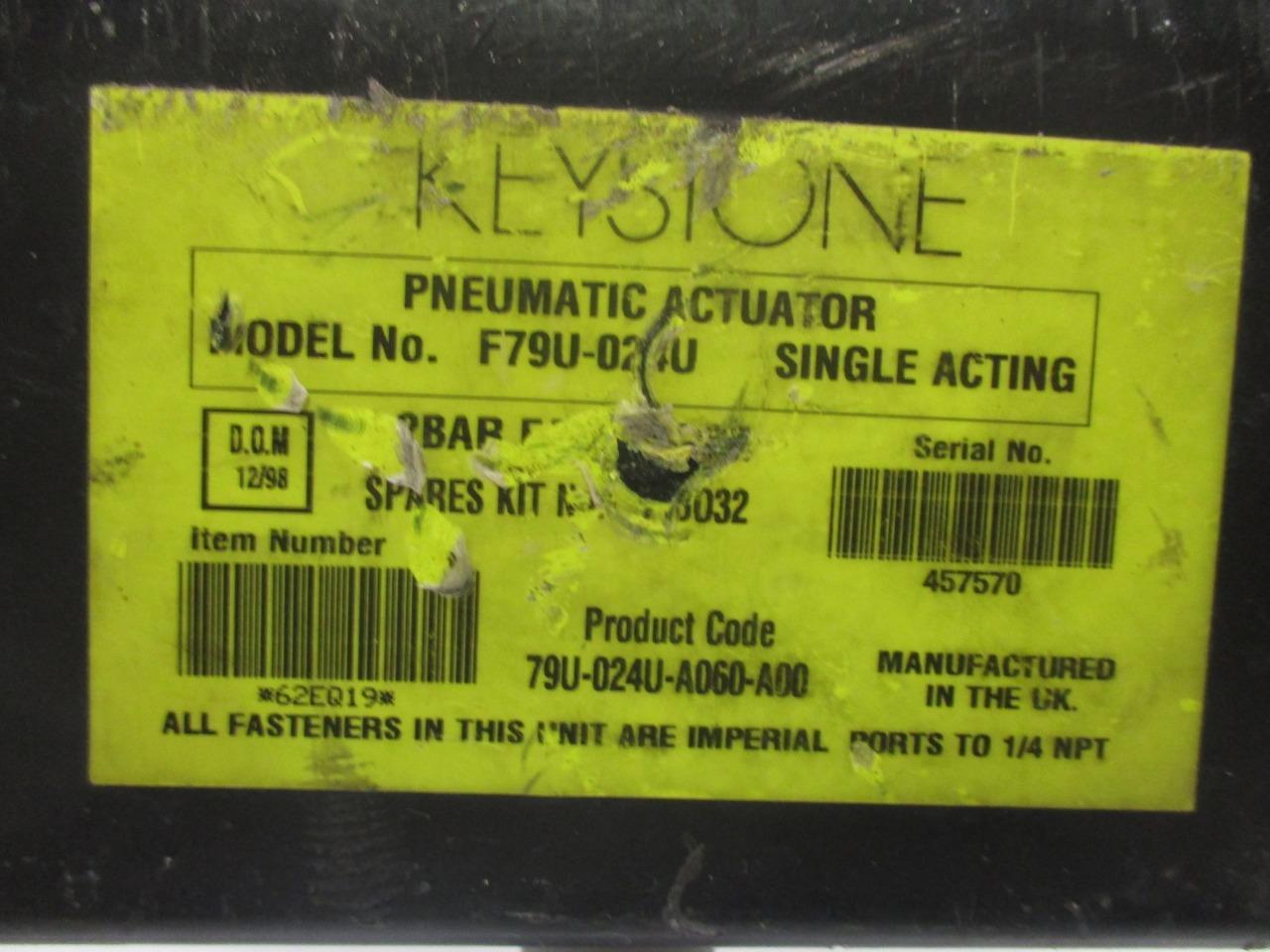 Keystone PMV F79U-024U Single Acting Pneumatic Actuator w/ 3" Butterfly ...